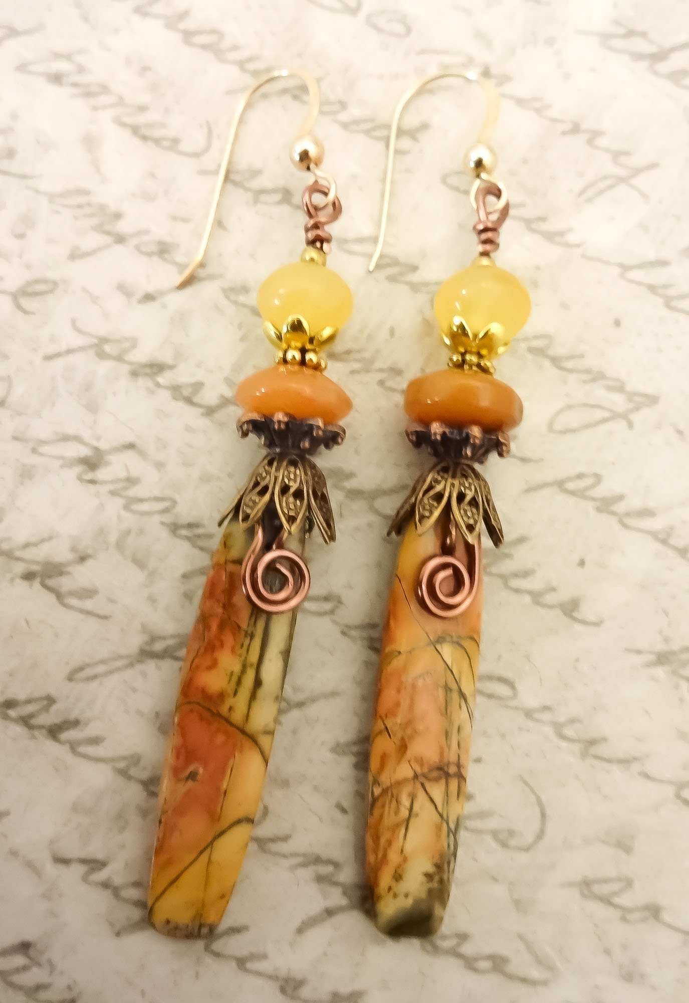Red Creek Jasper Earrings Rustic Boho Stone Earrings Yellow And