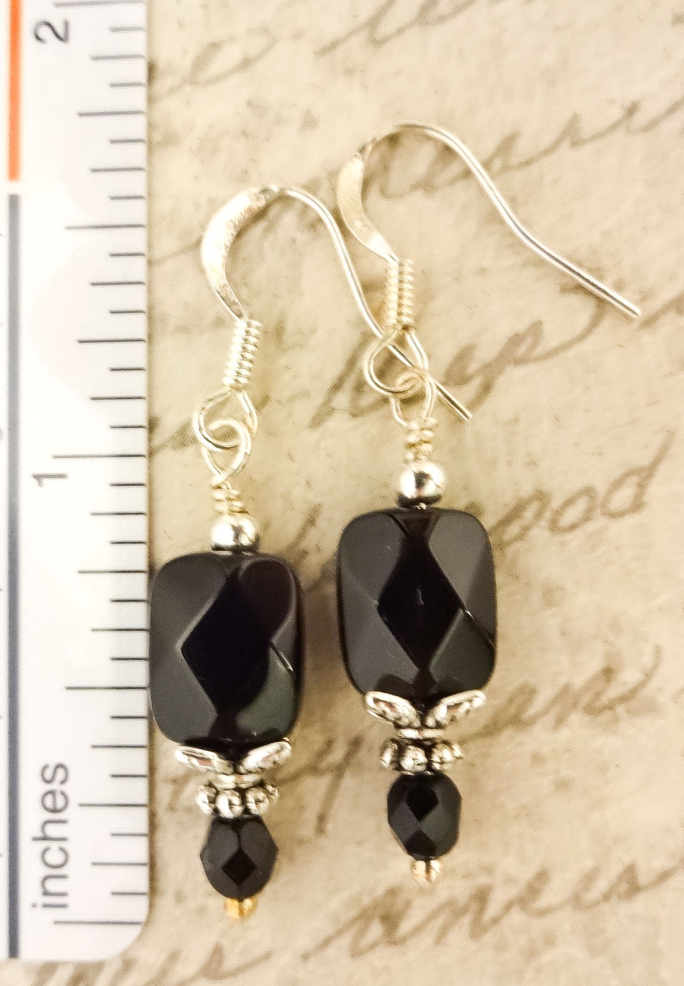 Black Onyx Faceted Rectangle Gemstone Earrings