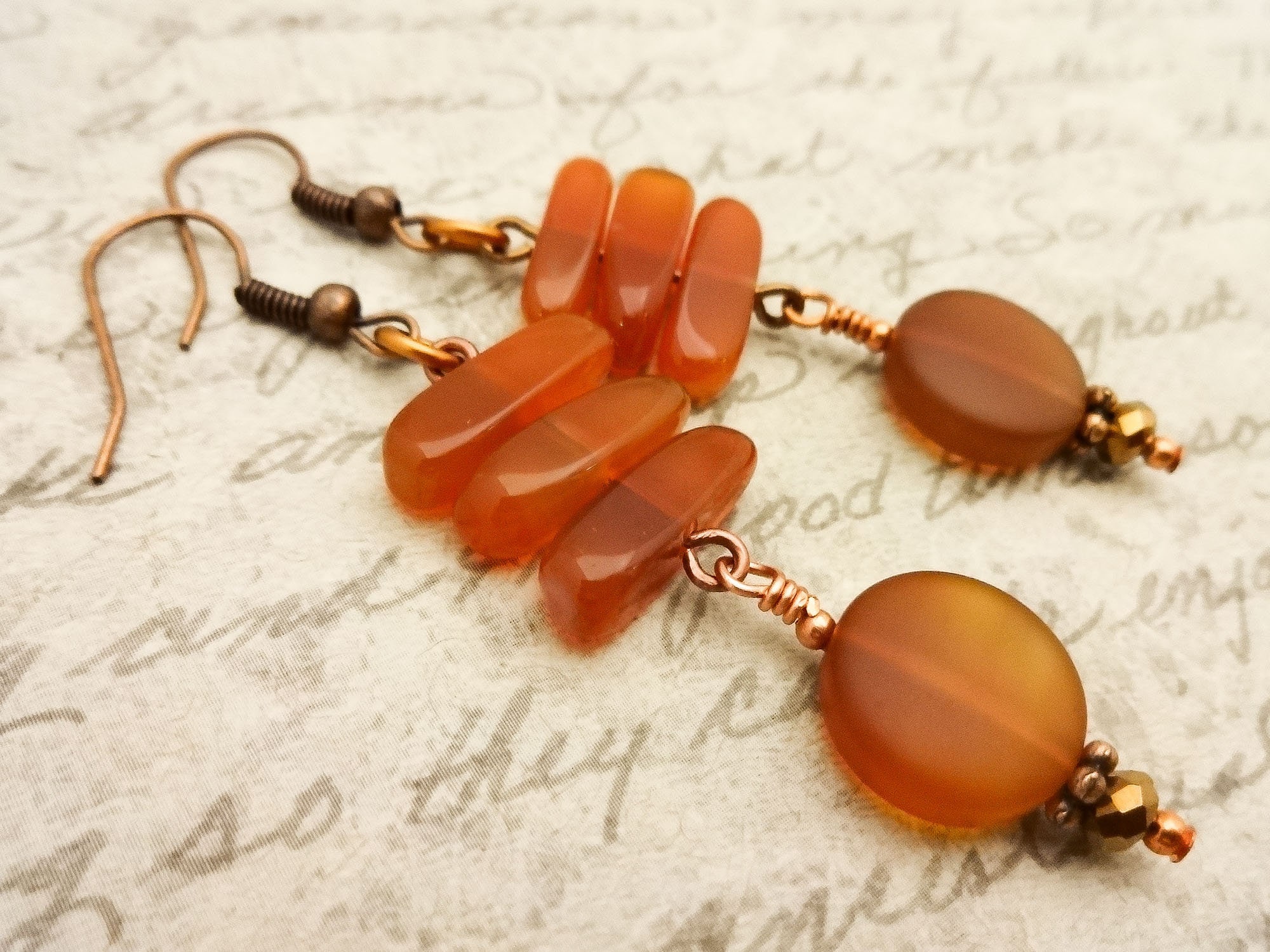 Carnelian Earrings, Carnelian and Copper Earrings, Carnelian Jewelry