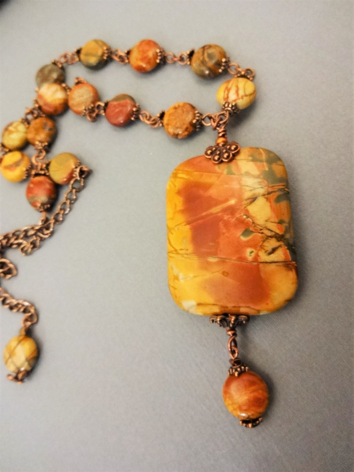 Colorful Red Creek Jasper Necklace Antique Copper And Stone Etsy