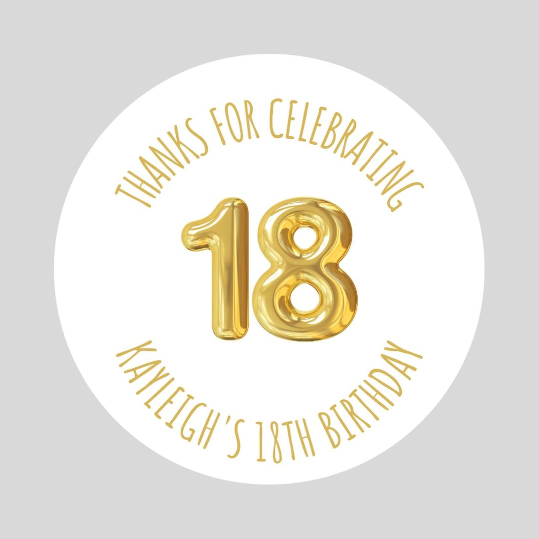 18th Thank You Birthday Stickers Party Bag Labels White Gold - Any Age ...