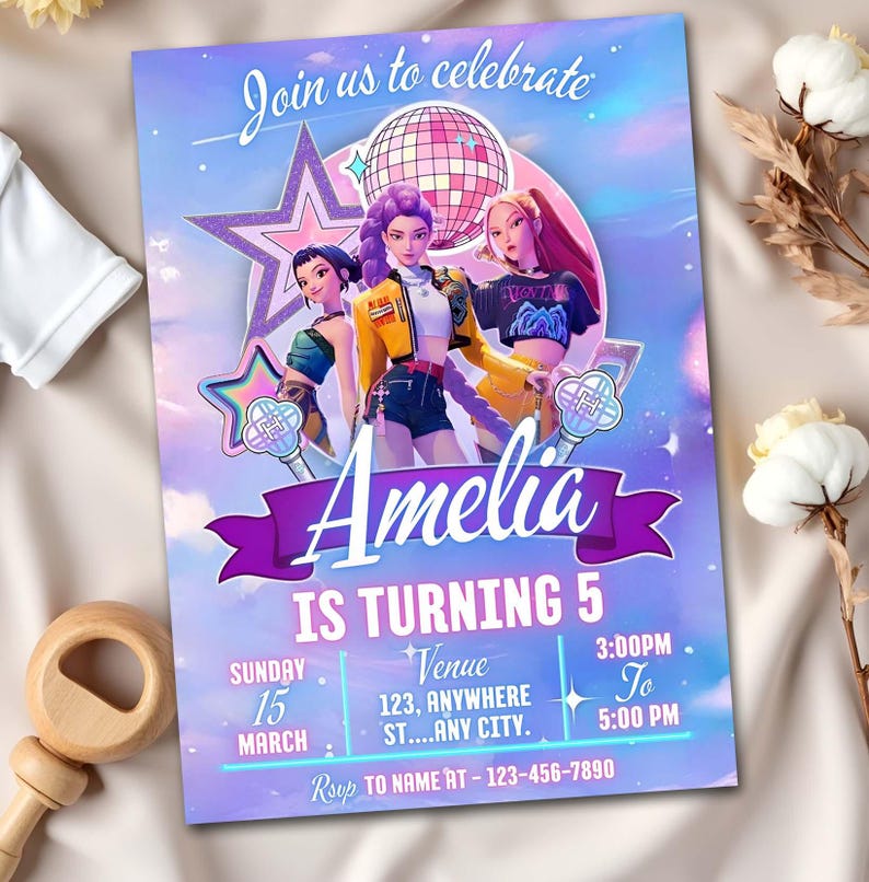 K-pop Demon Hunters Birthday Invitation, K-pop Birthday Template, Kpop ...