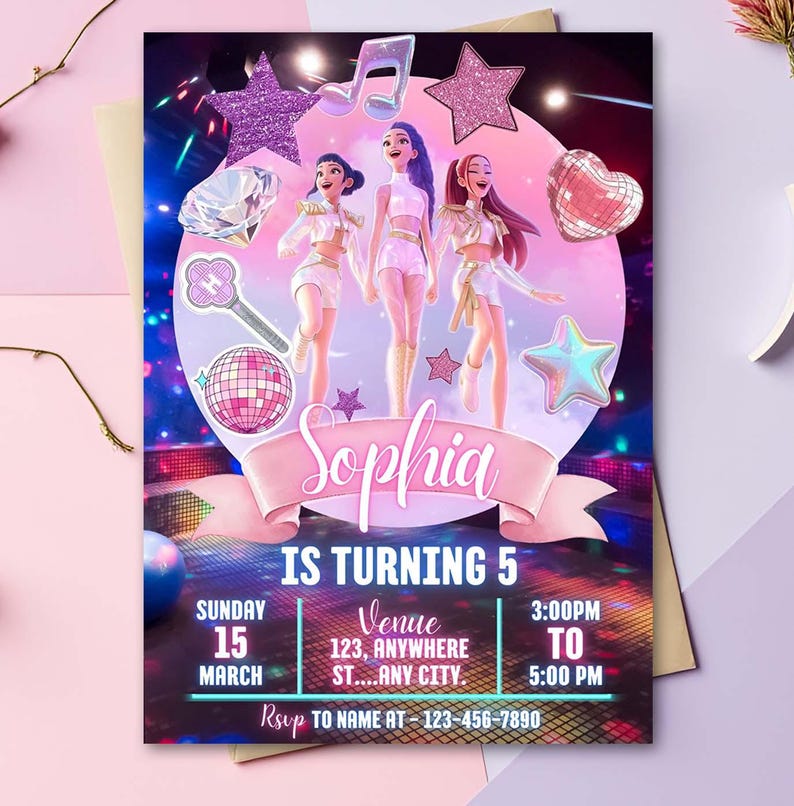 K-pop Demon Hunters Birthday Invitation, K-pop Birthday Template, Kpop ...