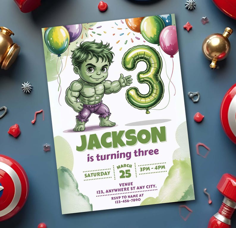 Editable Hulk 3rd Birthday Invitation Template | Canva Template ...