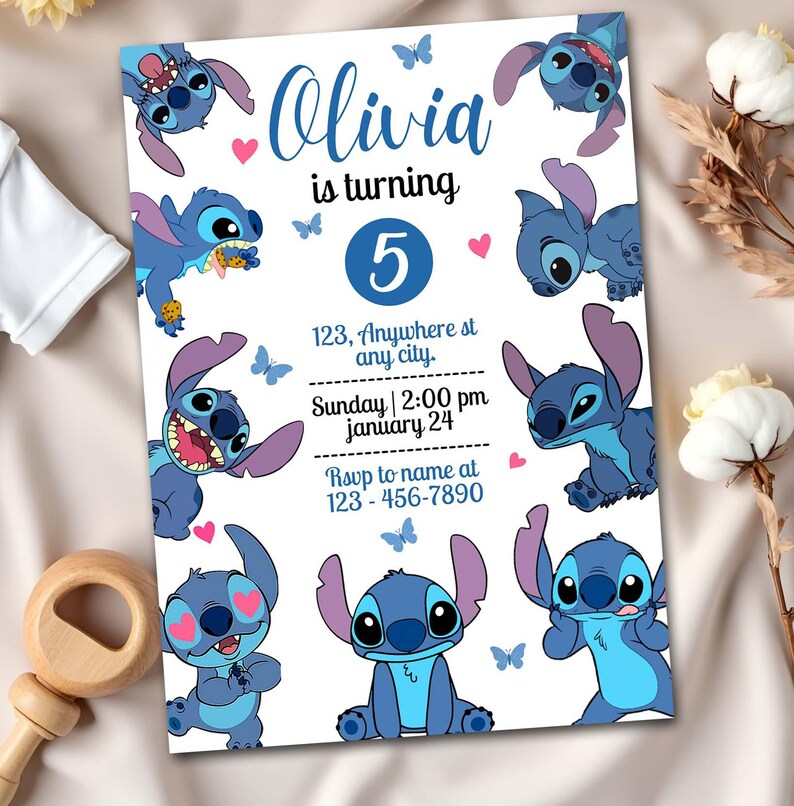 Editable Stitch Birthday Invitation, Editable & Printable Template ...