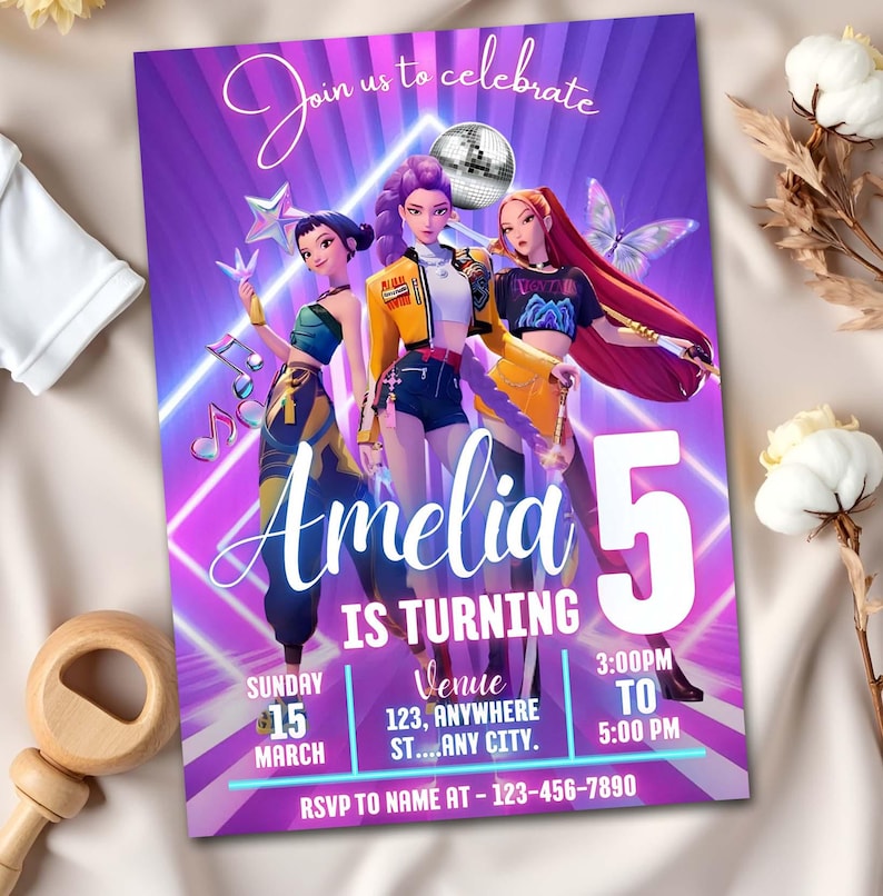 Editable Kpop Birthday Invitation, Demon Birthday Invitation Template ...