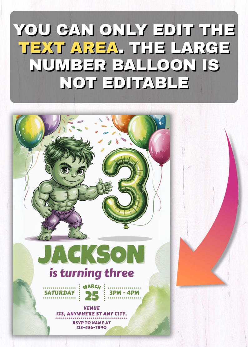 Editable Hulk 3rd Birthday Invitation Template | Canva Template ...