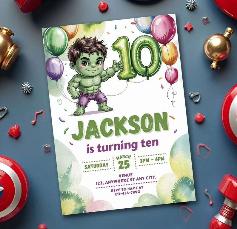 Editable Hulk 10th Birthday Invitation Template | Canva Template ...