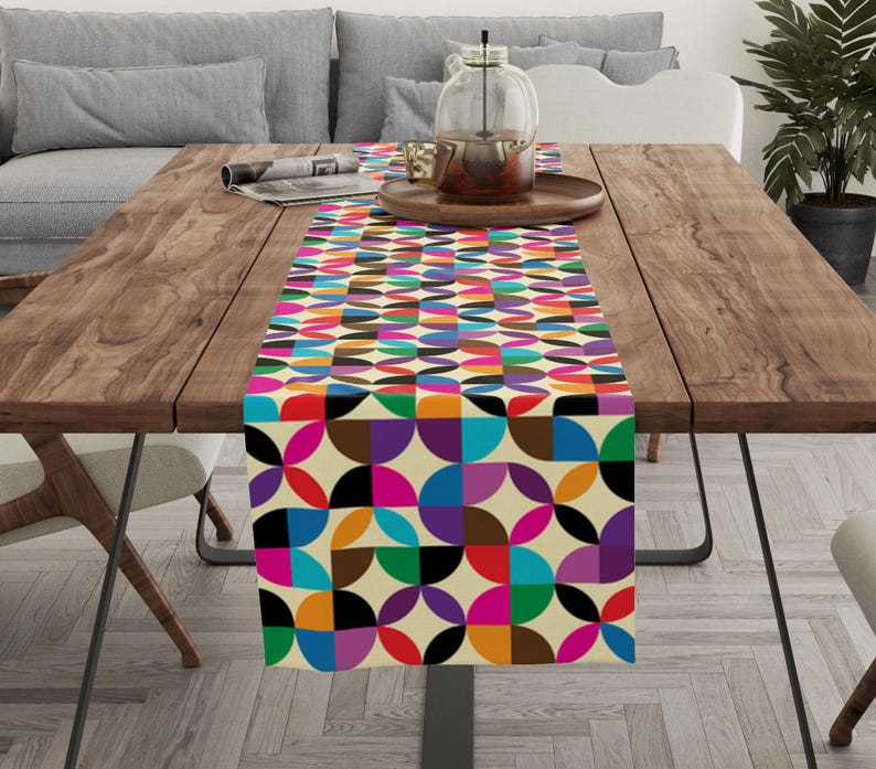 Geometric Table Linen: Colorful Circles Design (machine Washable ...