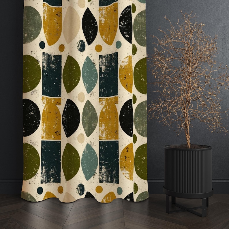 Mid Century Modern Curtains: Retro Geometric Design - Cotton Blend - Etsy