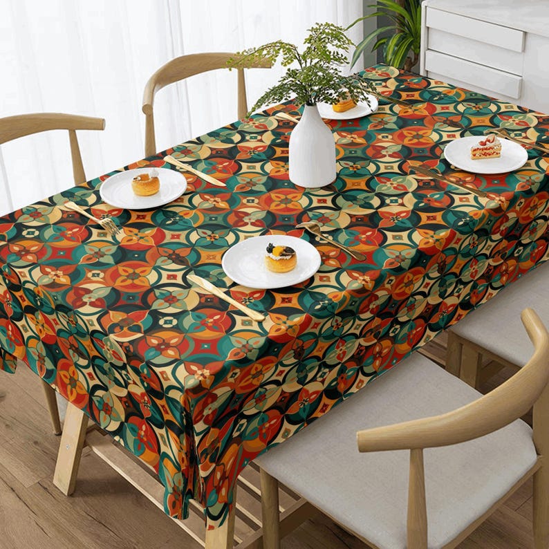 Retro Tablecloth: Vibrant Geometric Pattern - Boho Style - Etsy