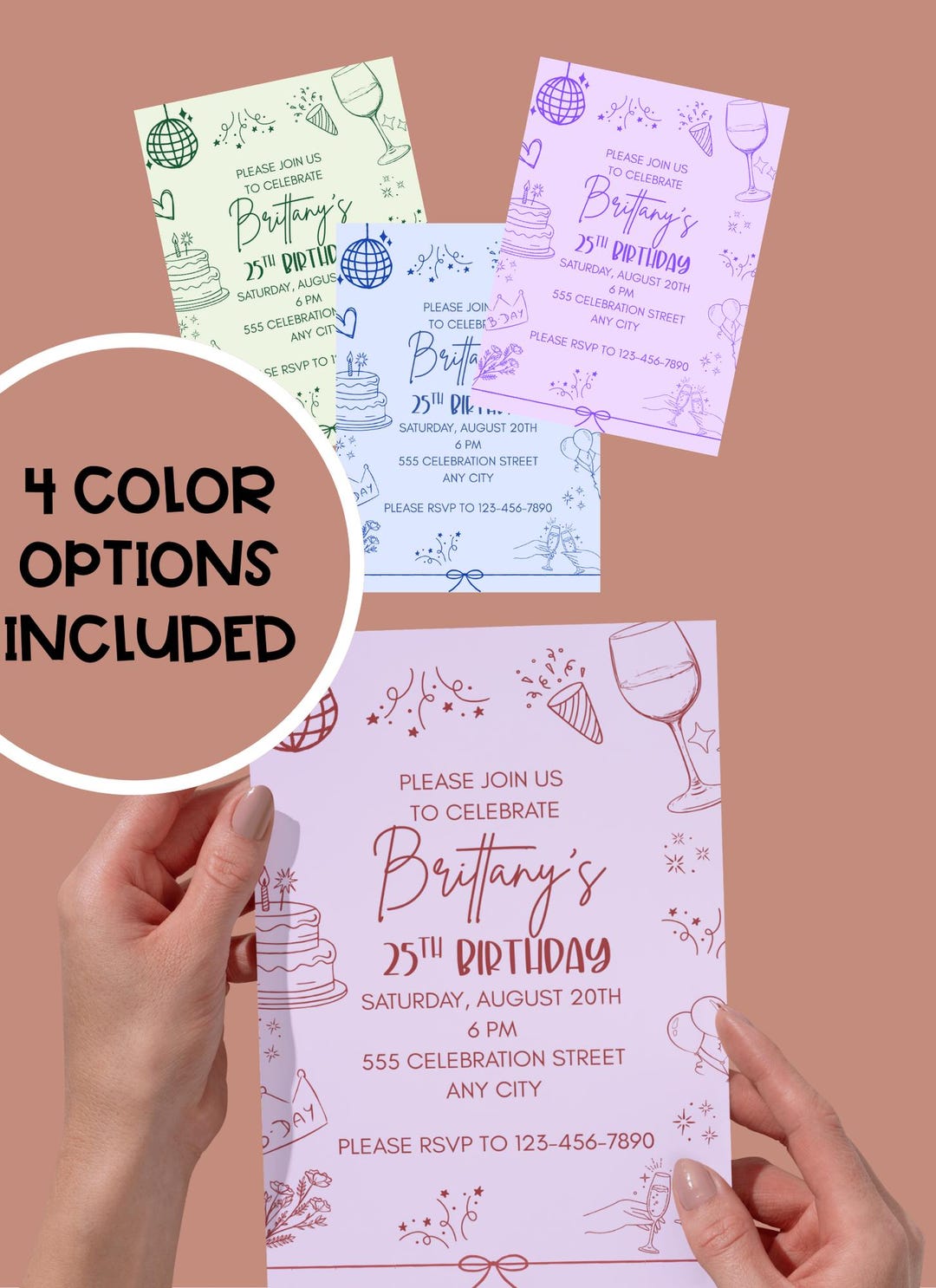 Doodle Birthday Invitation Template: 4 Color Options (digital Download ...