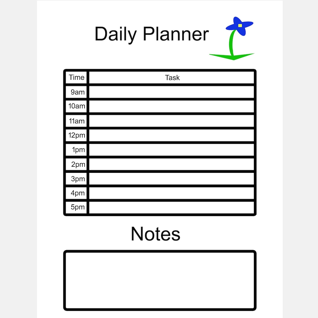 Printable Hourly Daily Planner, 9 Am to 5 Pm. Nine Time-block Tasks and ...