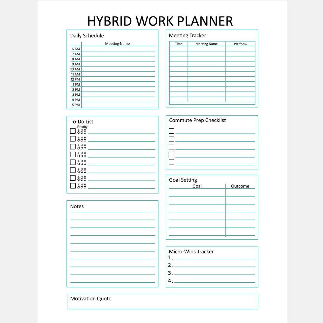 Hybrid Work Planner Printable Turquoise PDF - Etsy