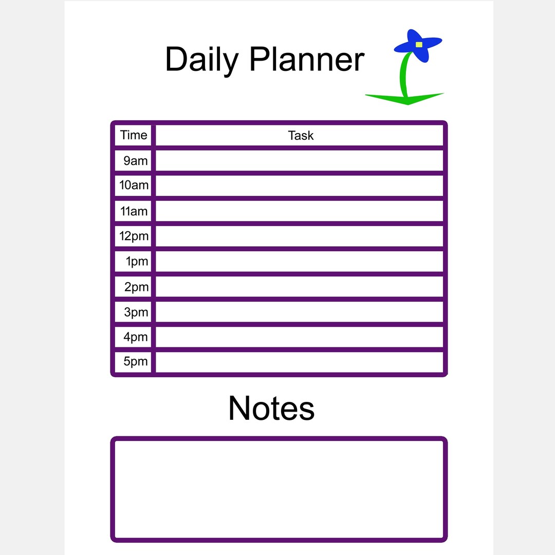 Printable Hourly Daily Planner, Purple Edition, 9 Am to 5 Pm. Nine Time ...
