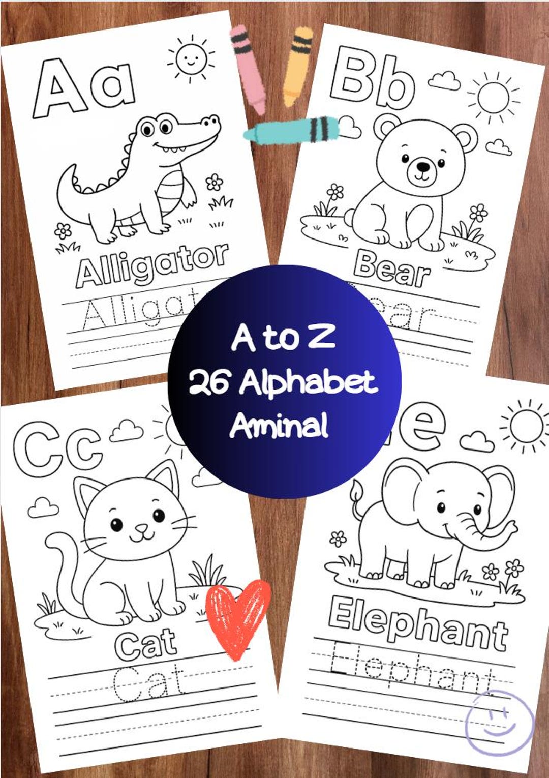 Animal Alphabet Coloring Pages A-Z: Handwriting Practice (PDF Download ...
