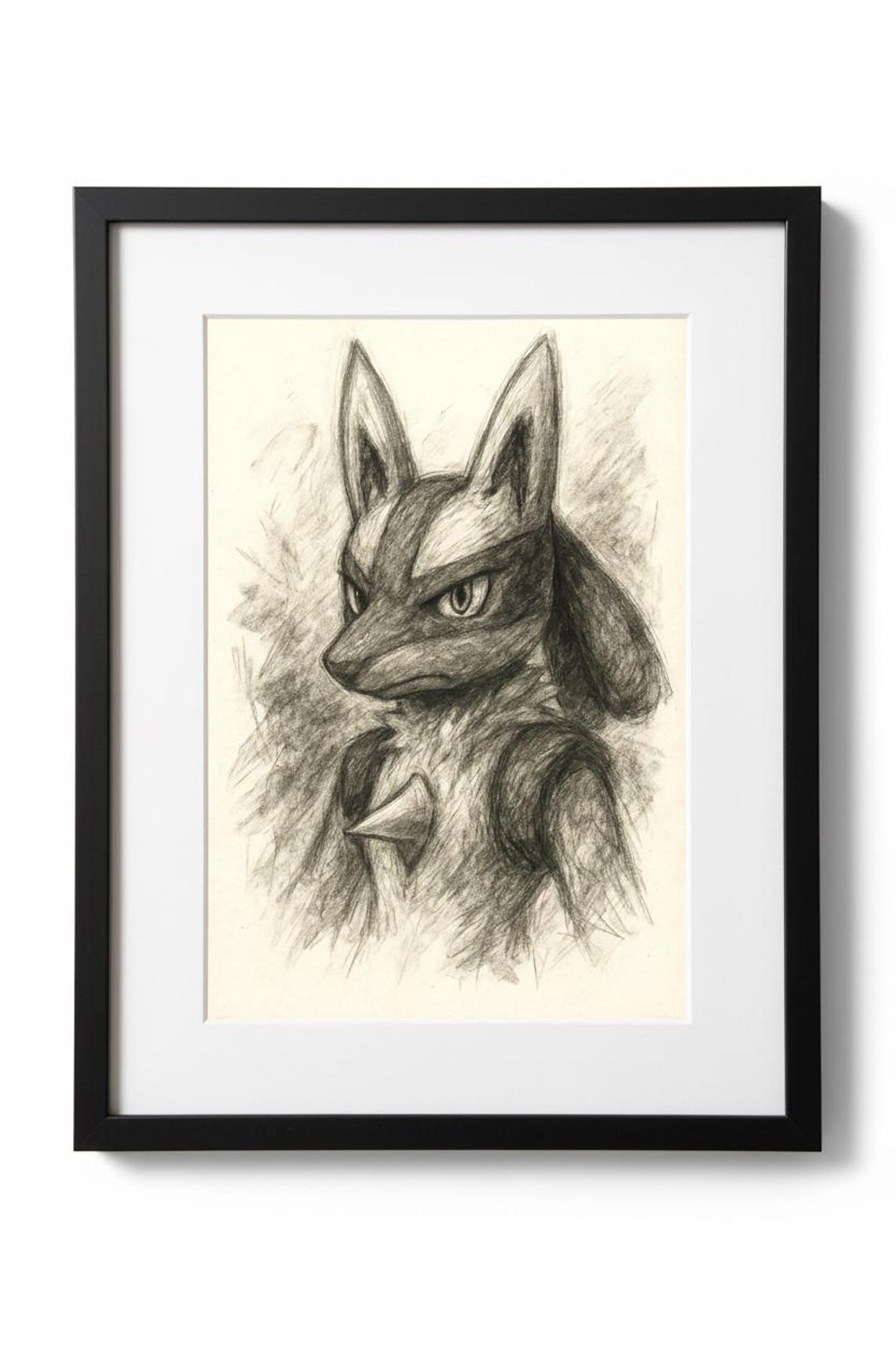 Charcoal Lucario Sketch | Minimalist Pokémon Wall Art | Aura Warrior ...