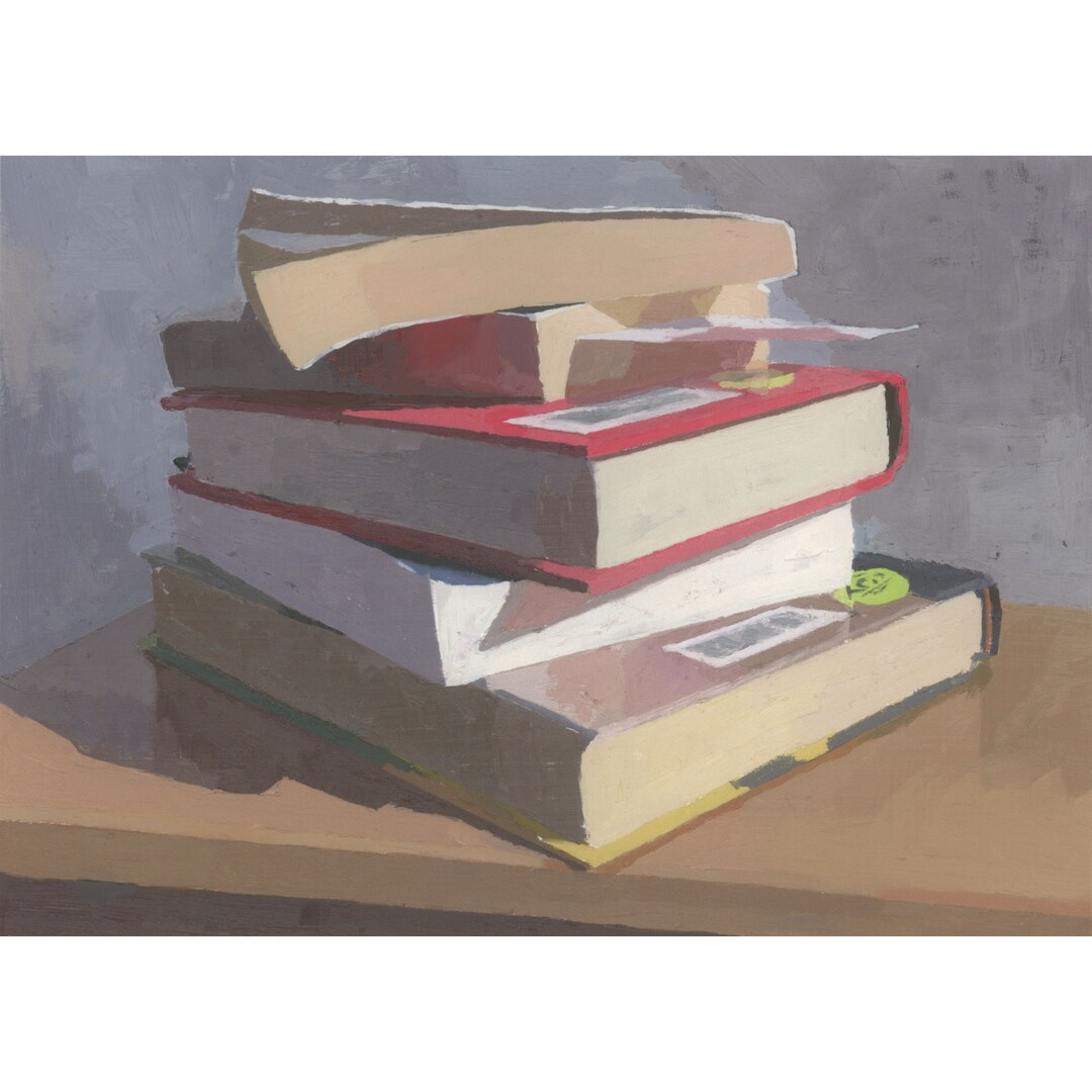 Library Book Stack - Archival Print - Etsy