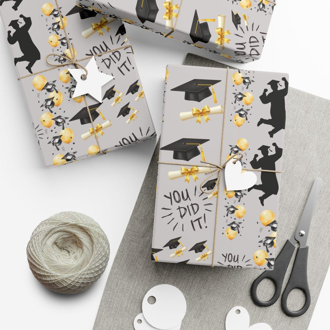 Graduation Caps and Confetti Gift Wrap Papers | Congrats Grad Wrapping ...