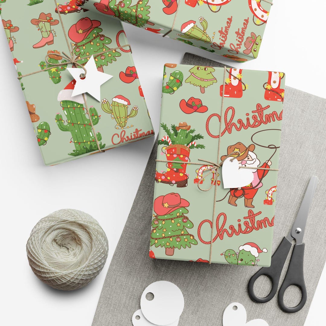 Cowboy Cactus Christmas Gift Wrap Papers | Festive Western Holiday ...