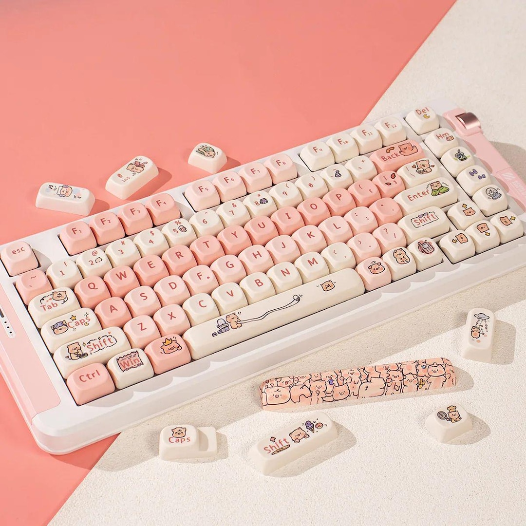 MOA Small Pink Pig Keycap Set 130 Key Rounded PBT Mechanical Keyboard ...