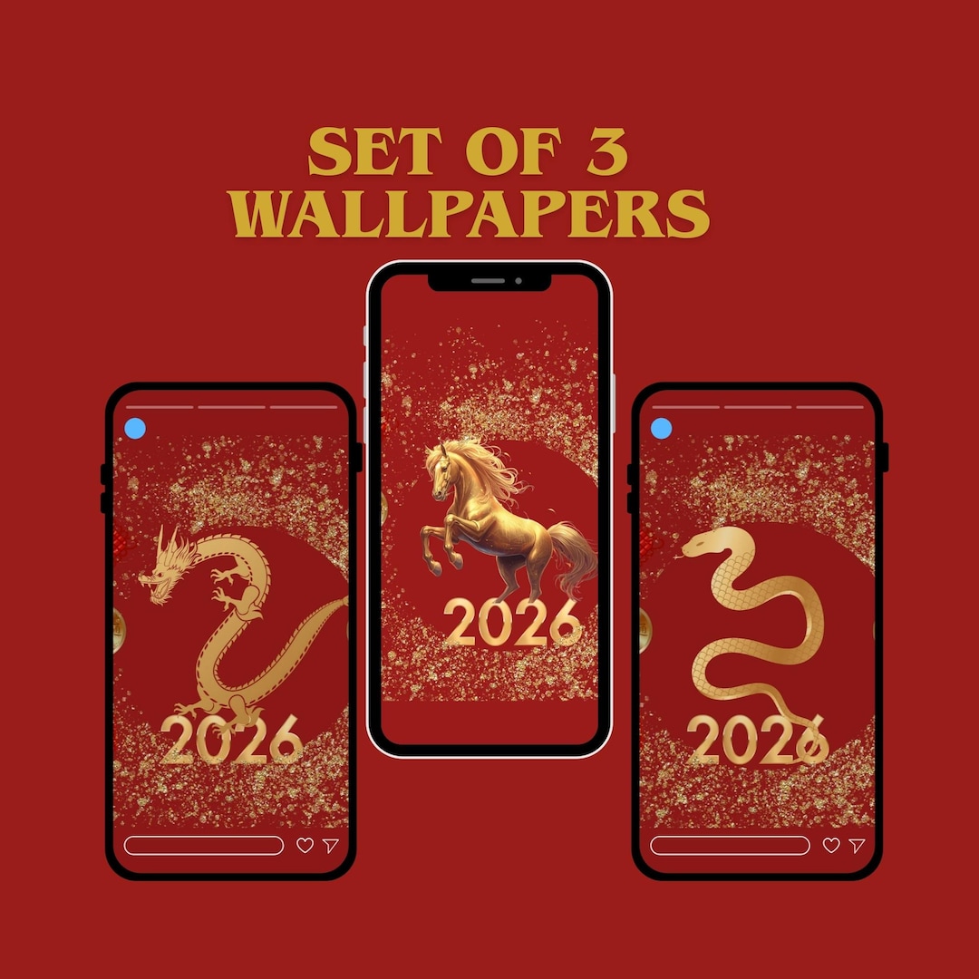 Lunar New Year Phone Wallpaper Set | 2026 Zodiac Horse, Dragon, Snake ...