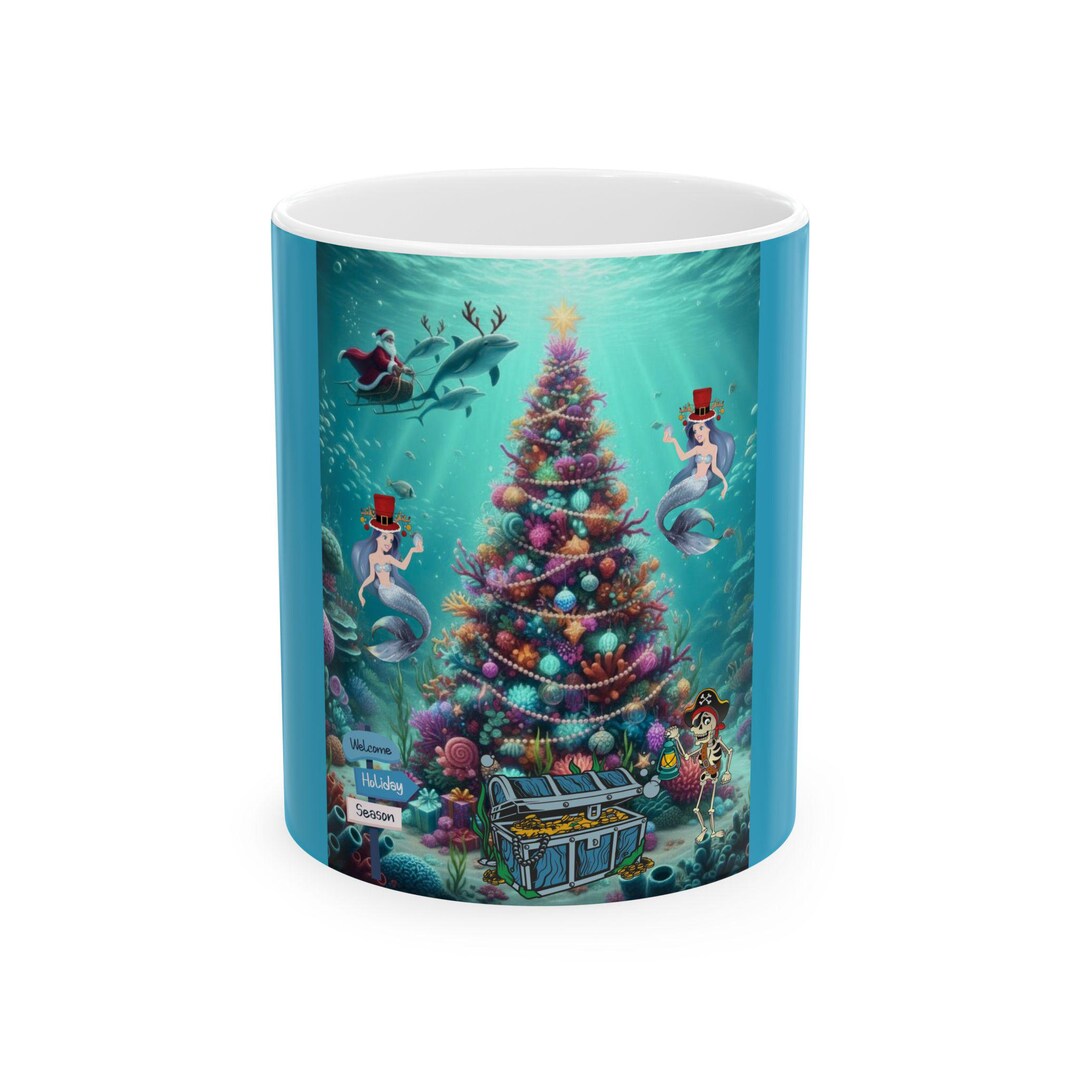 Underwater Christmas Tree Mug | Mermaid Santa Ocean Holiday Scene - Etsy