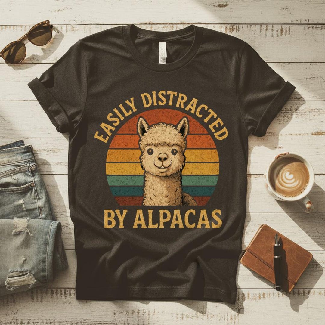 Easily Distracted by Alpacas, PNG, Funny Alpaca Lover , Retro Alpaca ...
