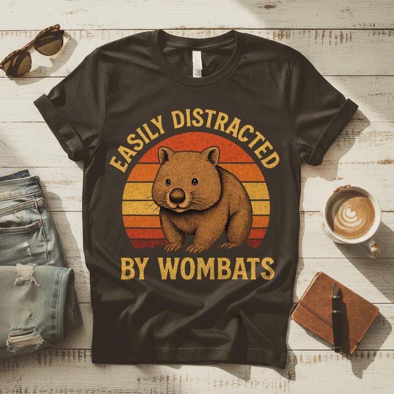 Easily Distracted by Wombats,png, Funny Wombat Lover , Retro Wombat PNG ...