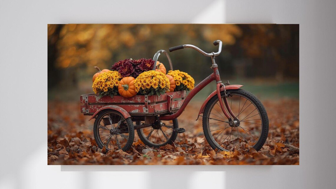 An Old Antique Rusty Bike Filled With Colorful Fall Mums for Country ...
