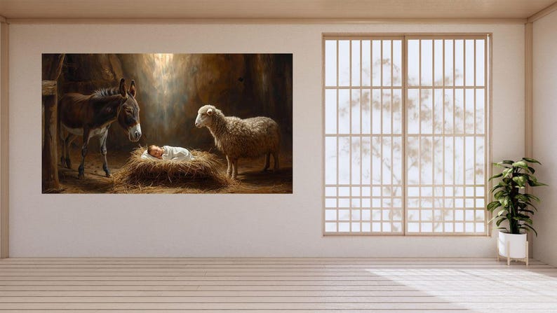 Manger Scene With Baby Jesus Christmas Art Print Digital Download - Etsy