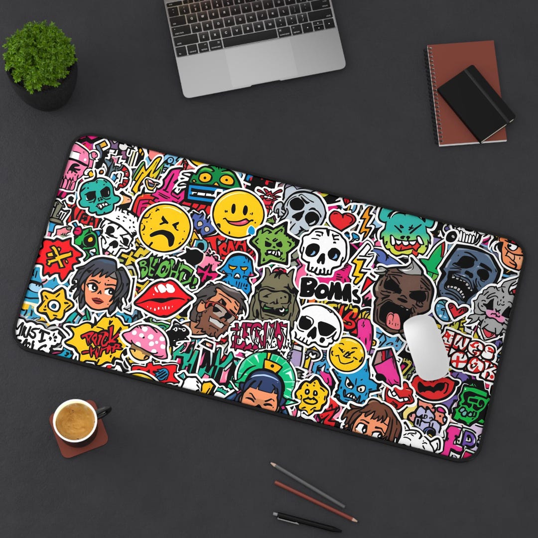Rebel Vibes Gaming Mouse Pad: Cartoon Doodle Desk Mat - Etsy