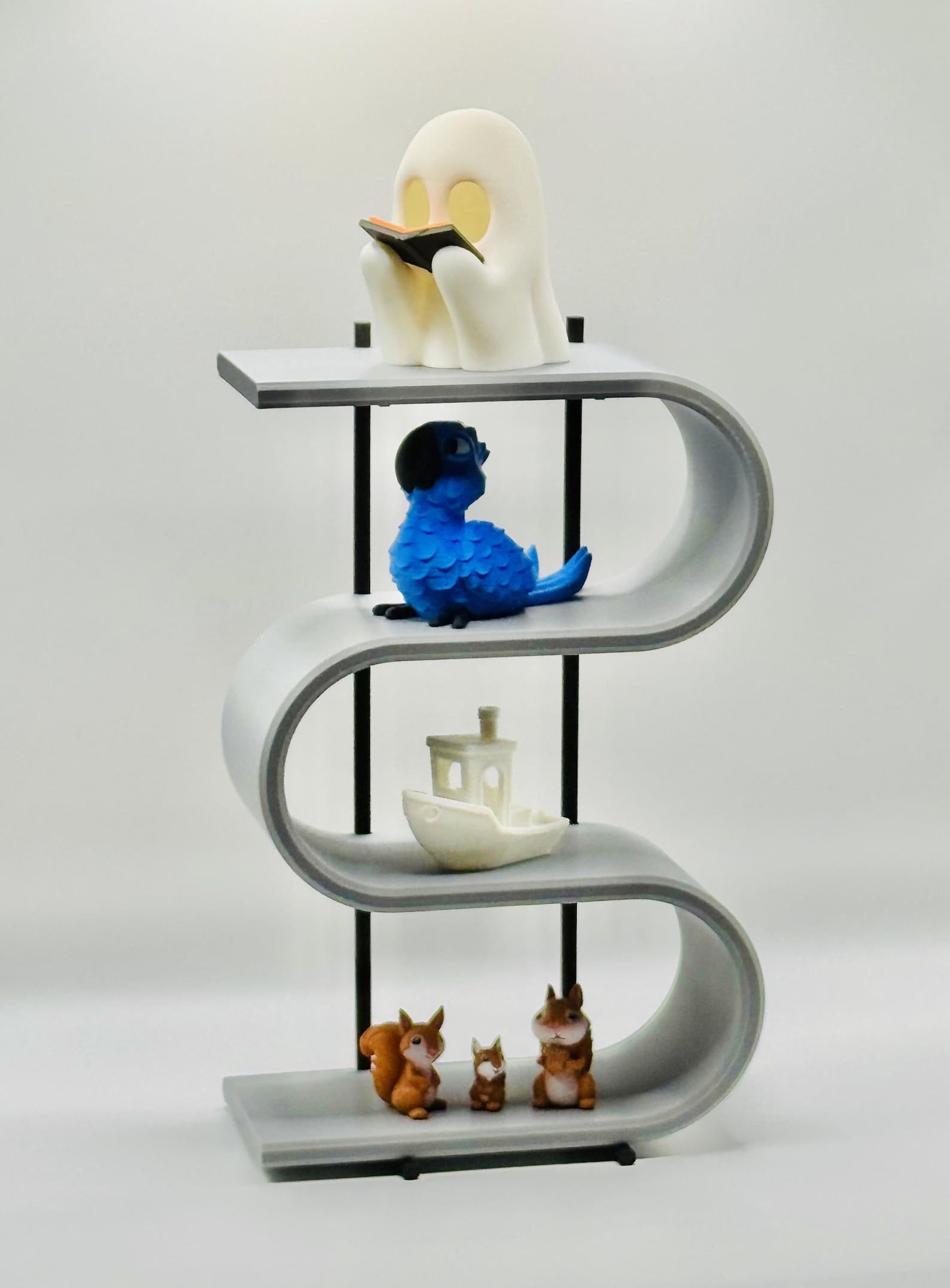 Curved Display Shelf 4-tier - 9.5" 3D Printed Stand for Collectibles ...
