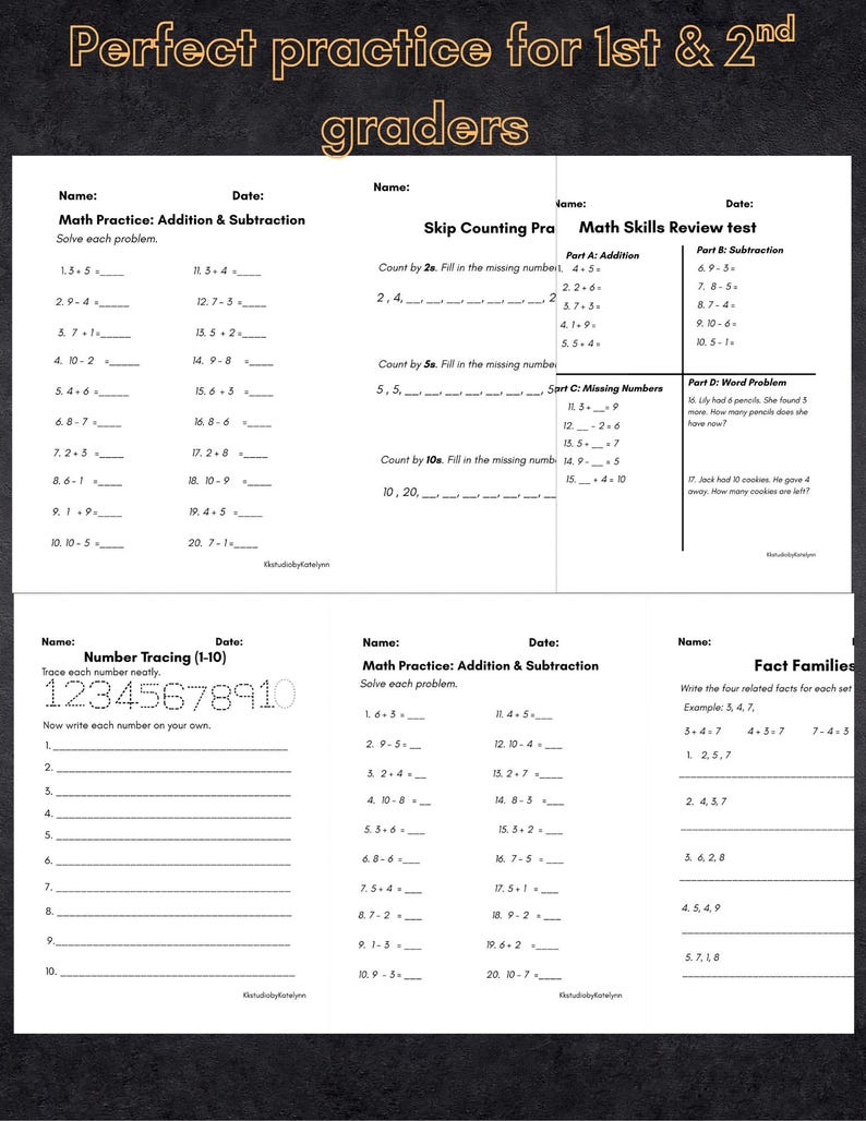14 Printable Math Worksheets for Grades 1-2 | Addition & Subtraction ...