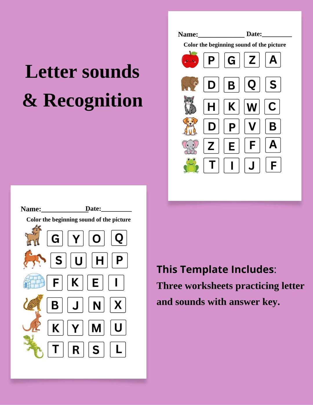 Letter Sounds & Recognition Pack With Answer Key - Etsy