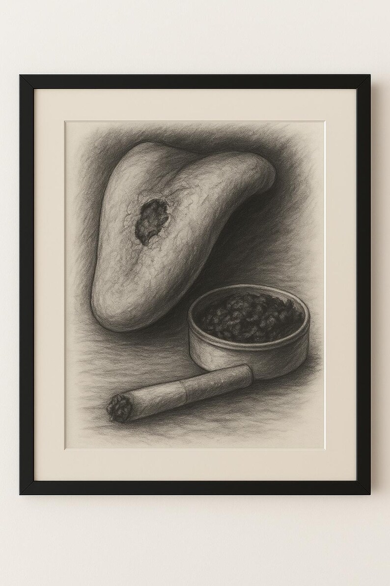 Charcoal Tongue Lesion Art | Oral Cancer Awareness Print | Chewing ...