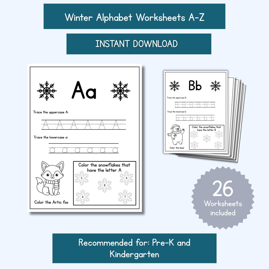 Winter Alphabet Worksheets A-Z | Preschool & Kindergarten ABC Tracing ...