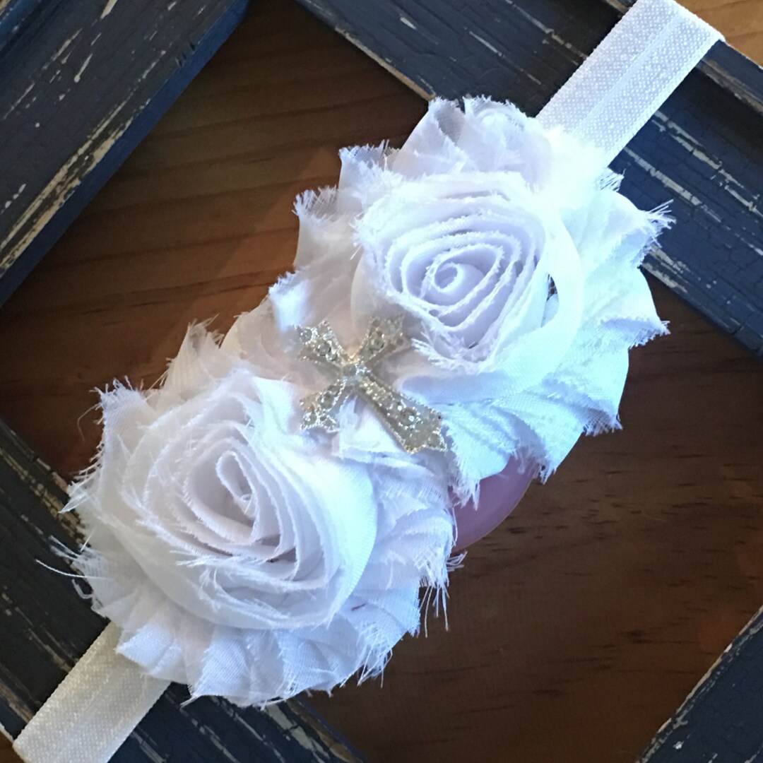 Baptism First Communion Religious Headband Rhinestone Cross Elastic ...