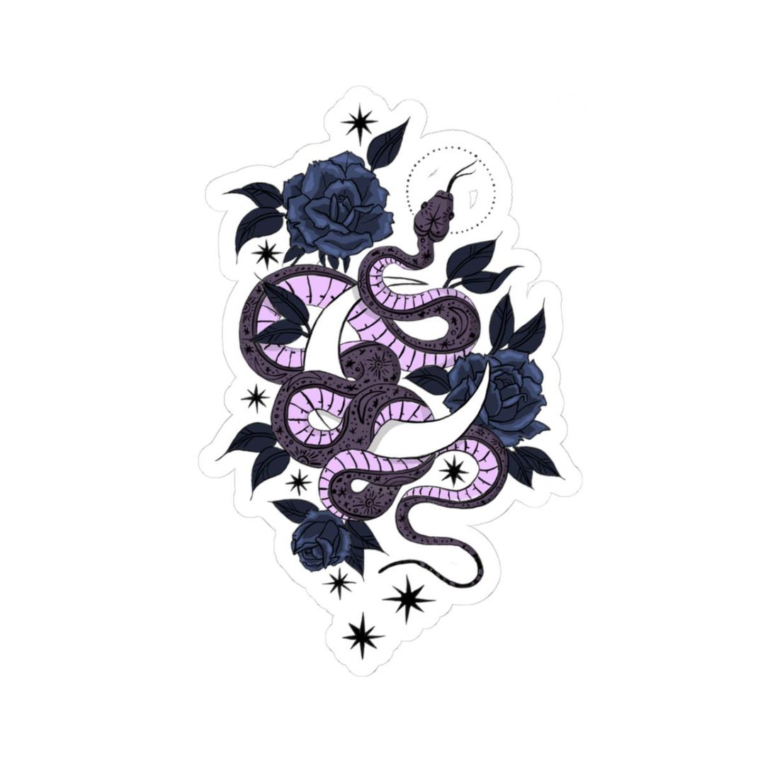 Serpent & Rose Kiss-cut Stickers - Elegant Snake Art, Laptop Decal ...