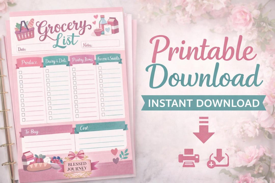 Pink Grocery List Printable | Weekly Shopping Planner (digital Download ...