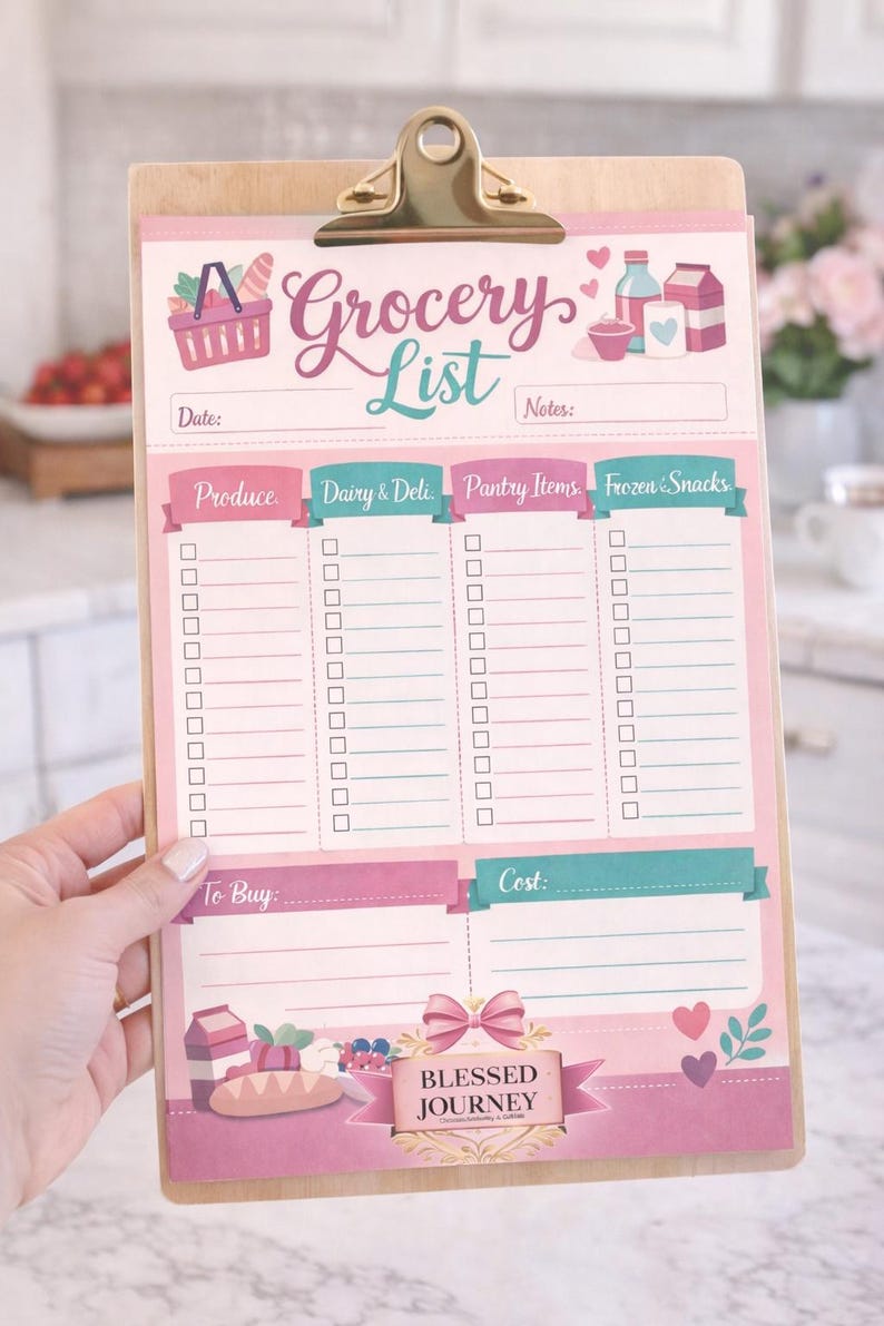 Pink Grocery List Printable | Weekly Shopping Planner (digital Download ...