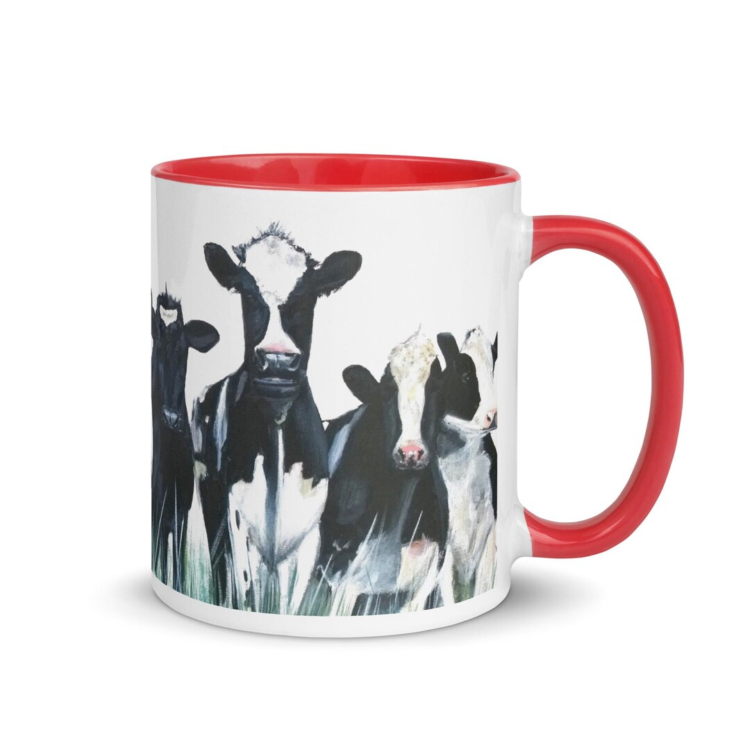 Cows in a Row Accent Mug With Color Inside, Farmyard Kitchenware ...