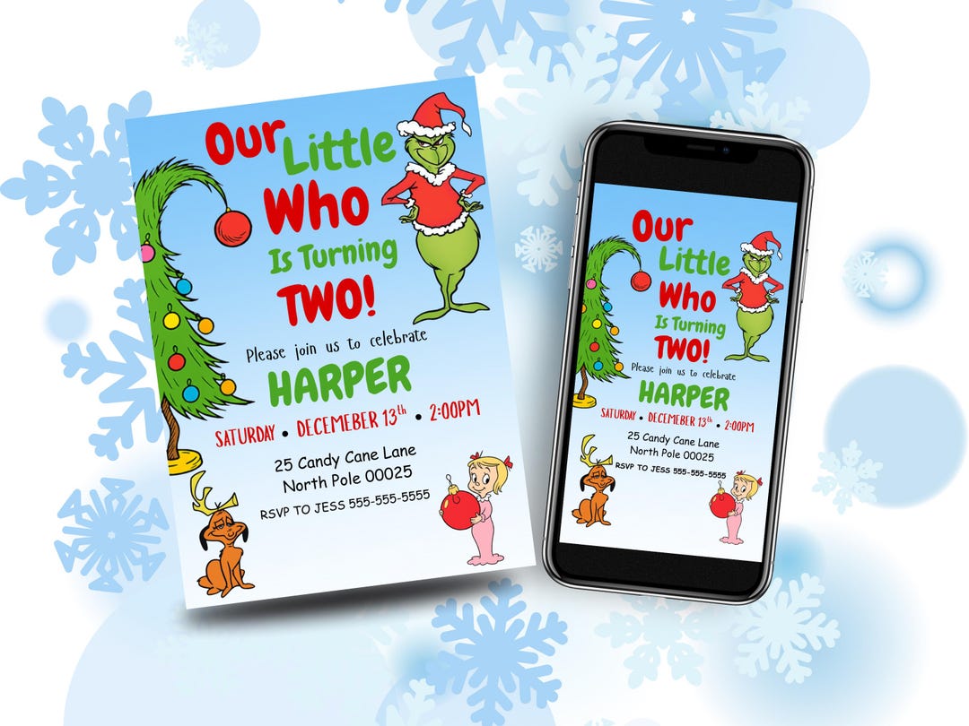A Who is Turning Two Invite | Grinch Themes Who is Turning 2 Invitation ...