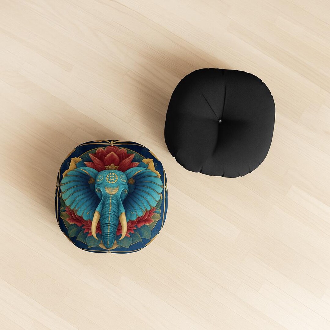 Elephant Mandala Tufted Floor Round Pillow, Spiritual Home Decor ...