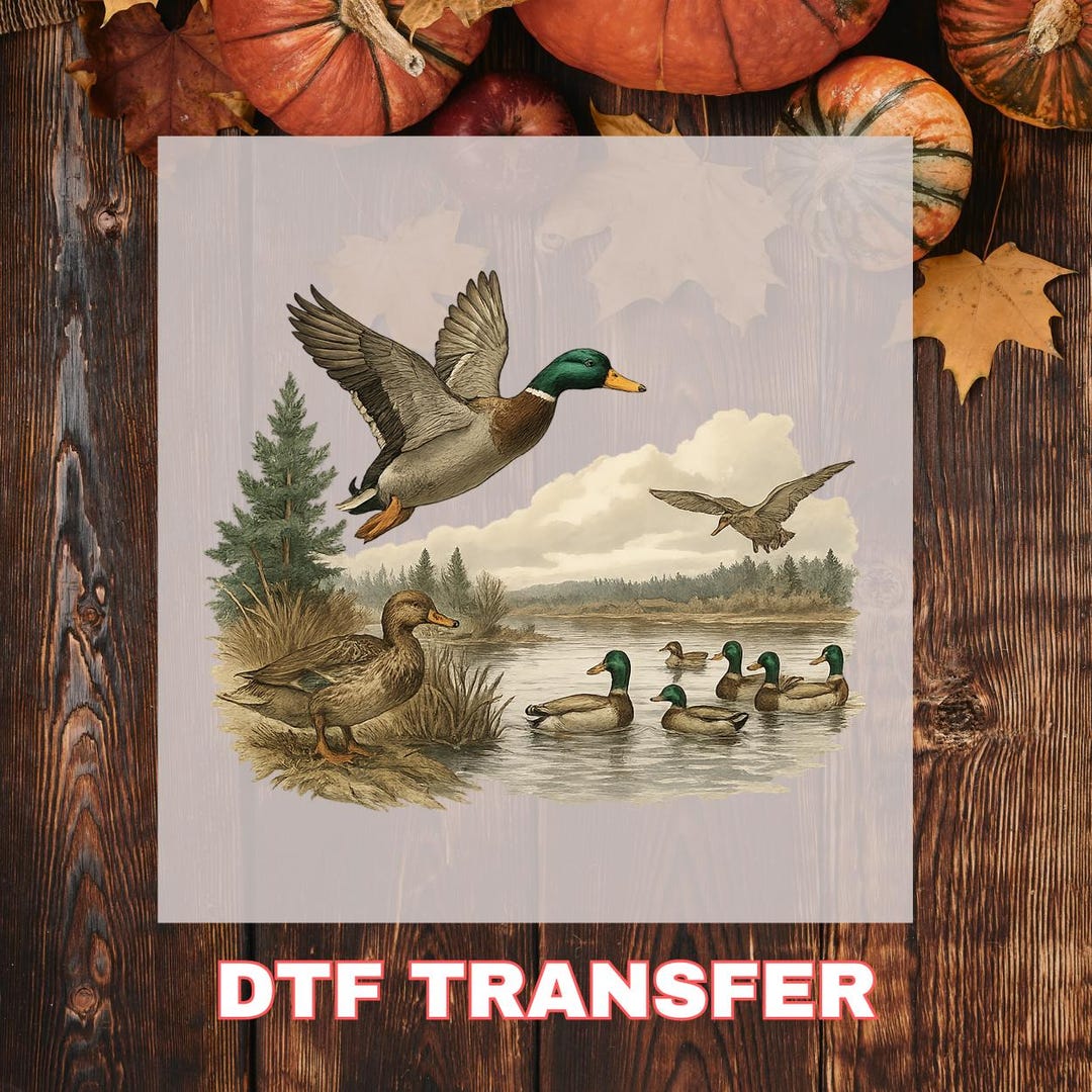 Mallard Ducks DTF Transfer, Rustic Outdoor Hunting Art, Ready to Press ...