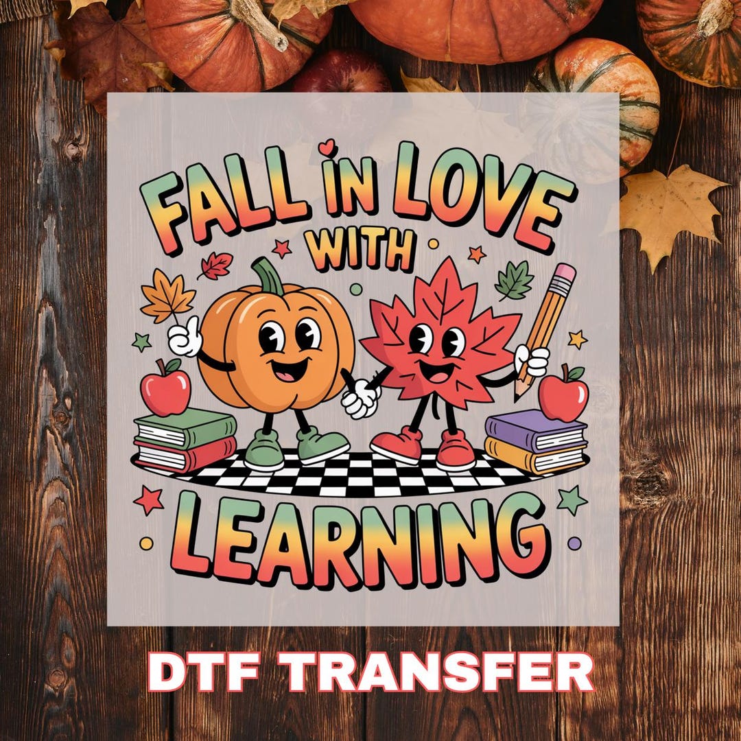 Retro Fall Learning DTF Transfer, Pumpkin & Leaf Design, Ready to Press ...