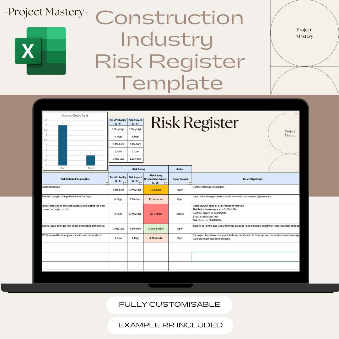 Construction Industry Risk Register Excel Template - Instant Download ...
