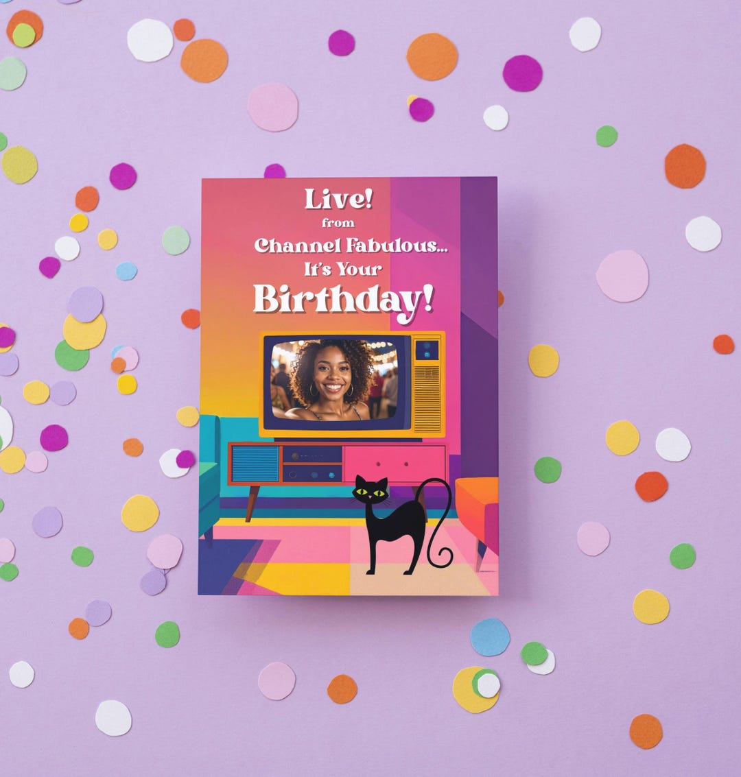 Mod TV Birthday Photo Card | Mid-century Modern, Editable Canva ...