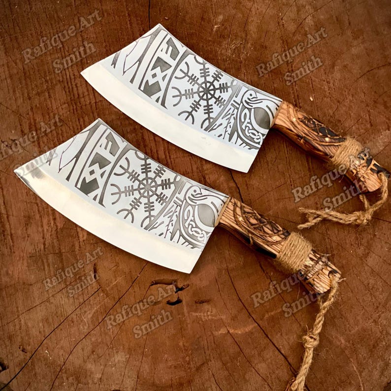 Hand Forged Carbon Steel Viking Butcher Cleaver and Pizza Cutter Axe ...