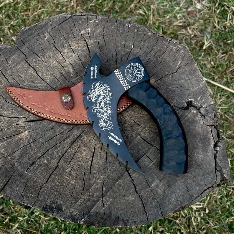 Viking Style Hand Forged Viking Cleaver Knife & Pizza Cutter Axe ...